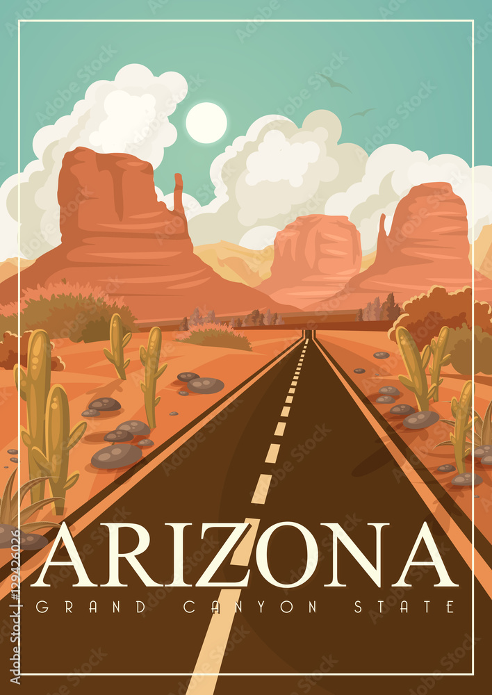 Arizona vector american poster. USA travel illustration. United States ...
