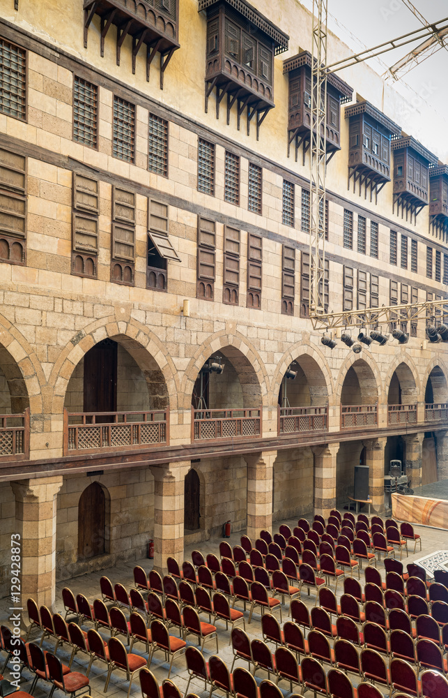 Courtyard of caravansary (Wikala) of al-Ghuri, with five floors of ...