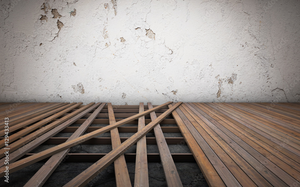 Old room repairing. Broken floor wood planks. 3d rendering Stock ...