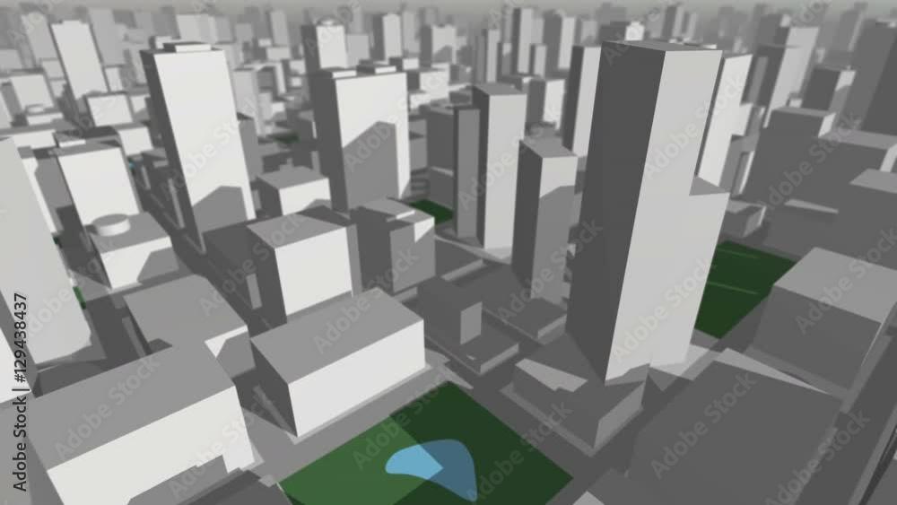 Seamless looping animation of a 3D city map flying looking back Stock ...