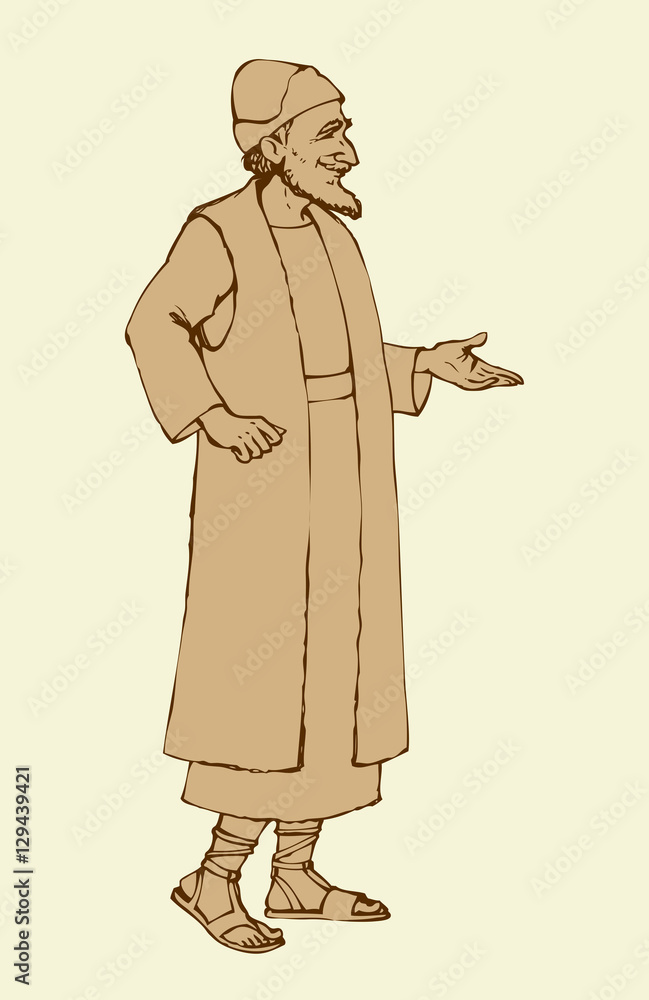 Old Jew in national dress. Vector drawing Stock Vector | Adobe Stock