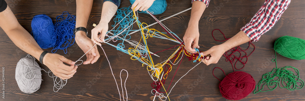 Friends knitting together Stock-Foto | Adobe Stock