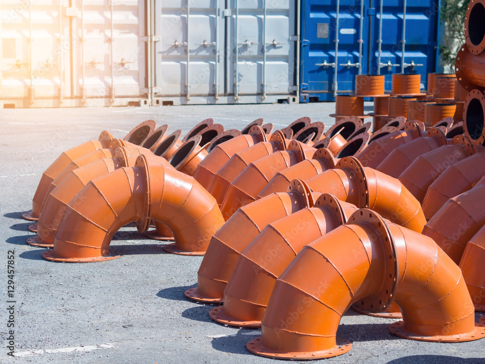 Orange Metal pipe for water city supply. Stock-Foto | Adobe Stock