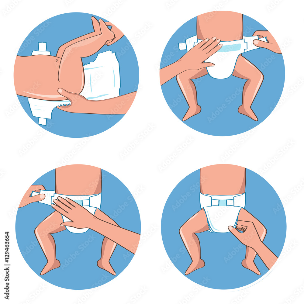 How to wear a diaper steps. Simple manual in illustrations. Stock ...