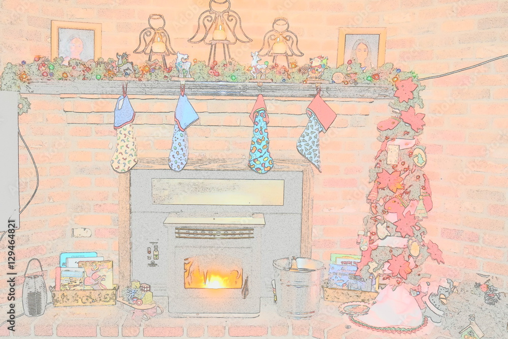 Color Sketch Fireplace Mantel Stock Illustration | Adobe Stock