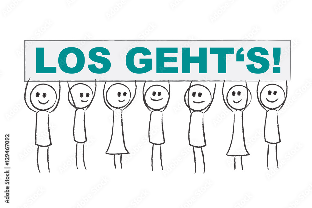 Los geht's! - Personen halten Plakat - Motivation Stock Vector | Adobe ...