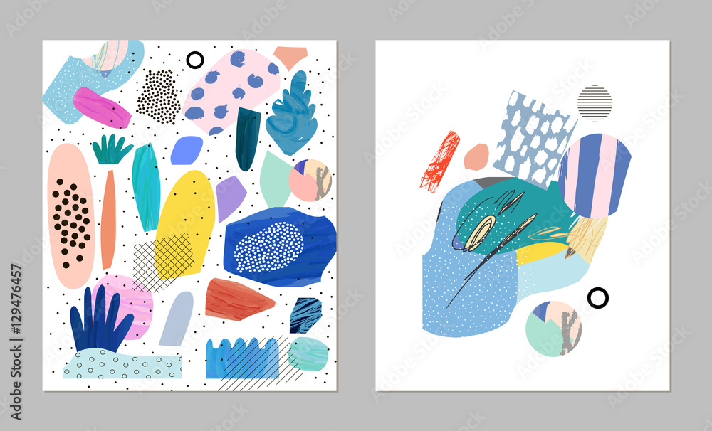 Collection of trendy creative cards with different shapes and textures ...