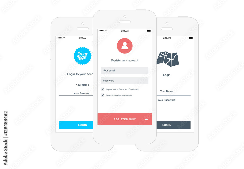 Basic Set of Mobile Login Screen Layouts Stock Template | Adobe Stock