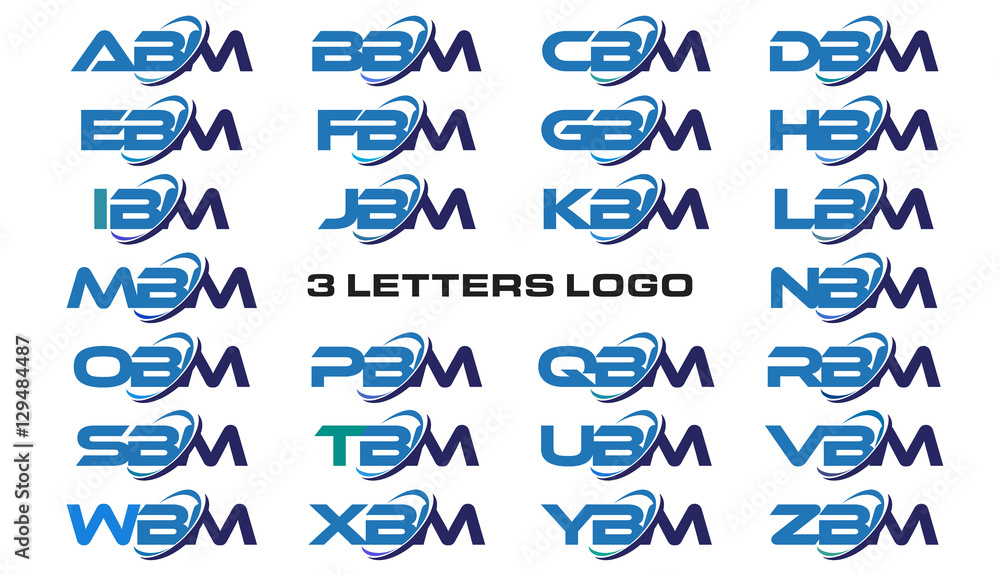 3 letters modern generic swoosh logo ABM, BBM, CBM, DBM, EBM, FBM, GBM ...