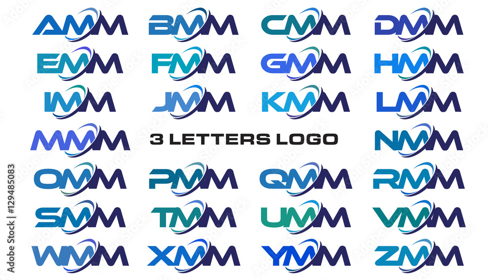 3 letters modern generic swoosh logo AMM, BMM, CMM, DMM, EMM, FMM, GMM ...
