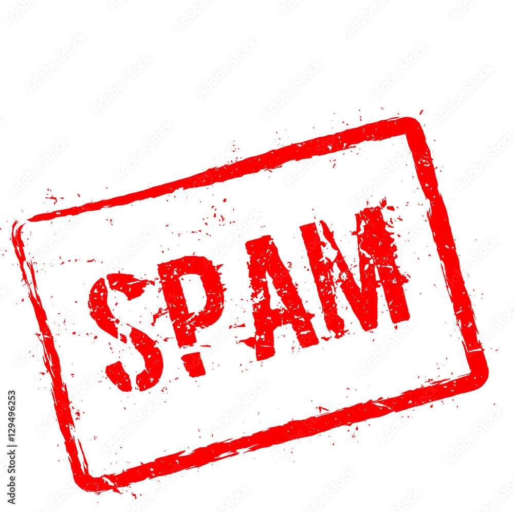 Spam red rubber stamp isolated on white background. Grunge rectangular ...