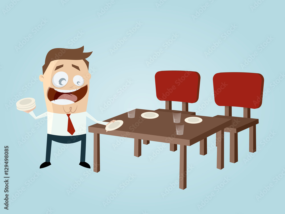 happy cartoon man setting the table Stock Vector | Adobe Stock