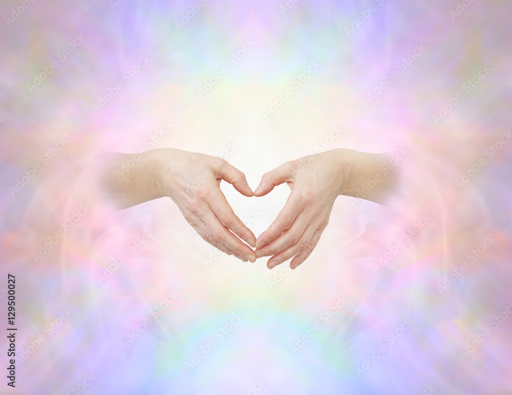 Sacred heart hand sign - female hands with thumbs and fingers touching ...