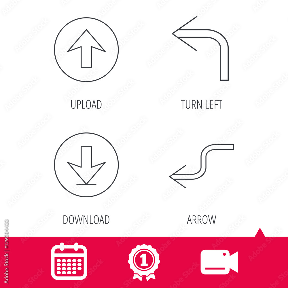 Achievement and video cam signs. Arrows icons. Download, upload and ...