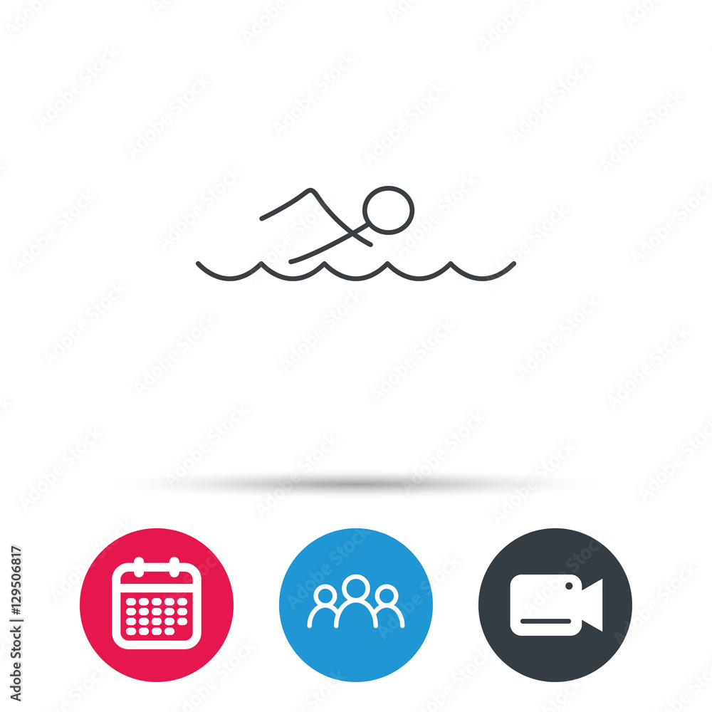 Swimming icon. Swimmer in waves sign. Professional sport symbol. Group ...