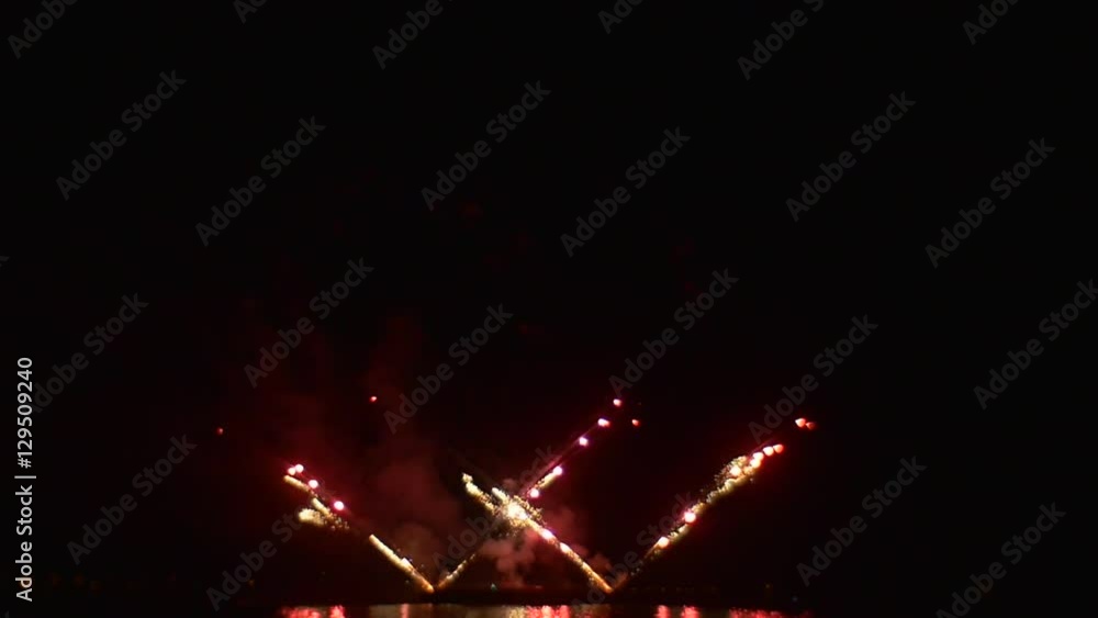 Fireworks in Shape of Two Letters "v" Bright Colored Sparks Drops Down ...