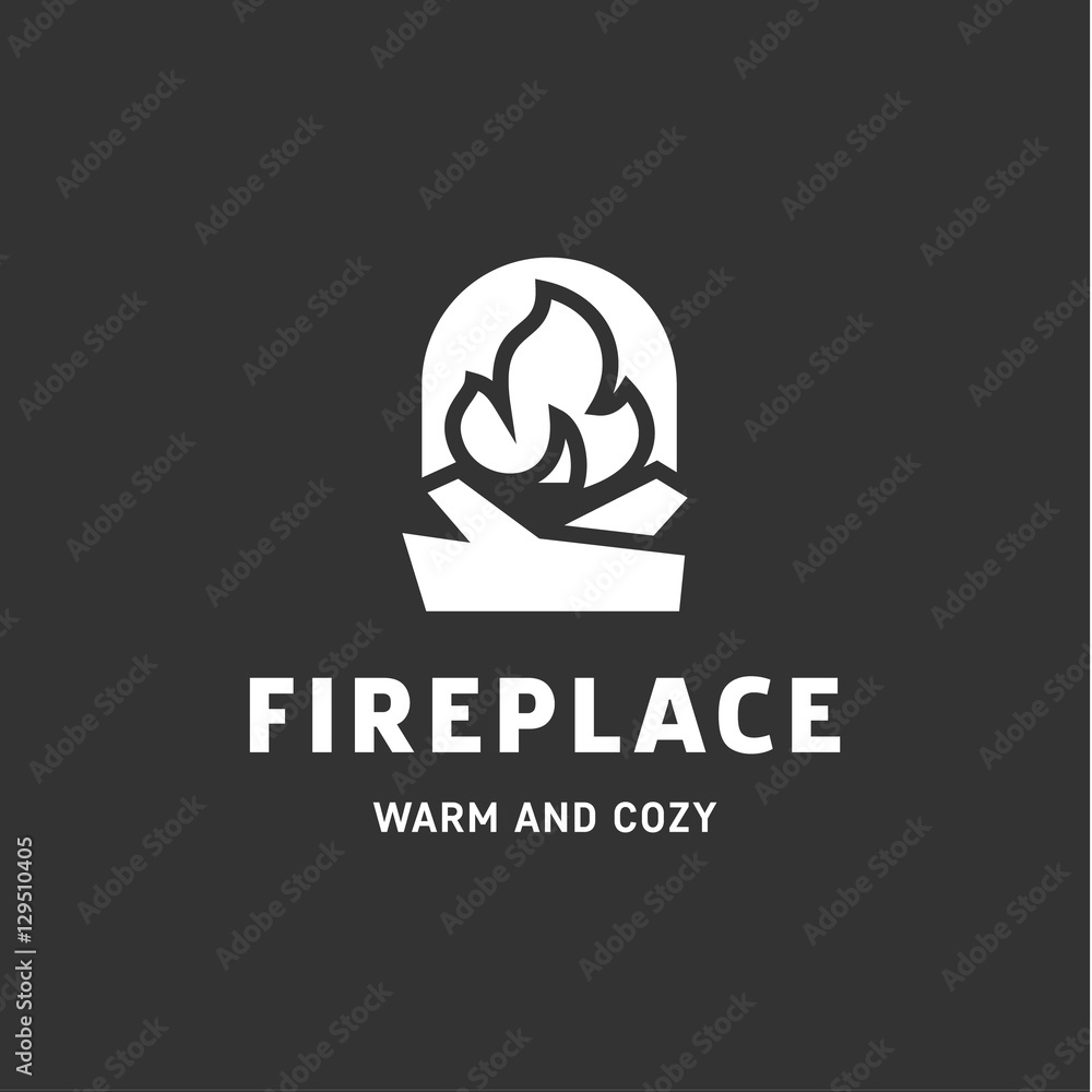 urning fireplace with wood in an open fire sign vector logo flat style ...