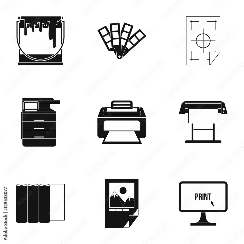 Printer icons set. Simple illustration of 9 printer vector icons for ...