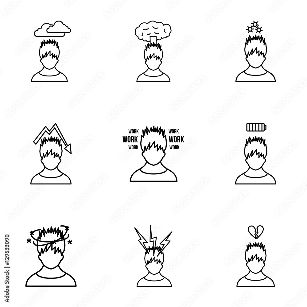 Human feelings icons set. Outline illustration of 9 human feelings ...