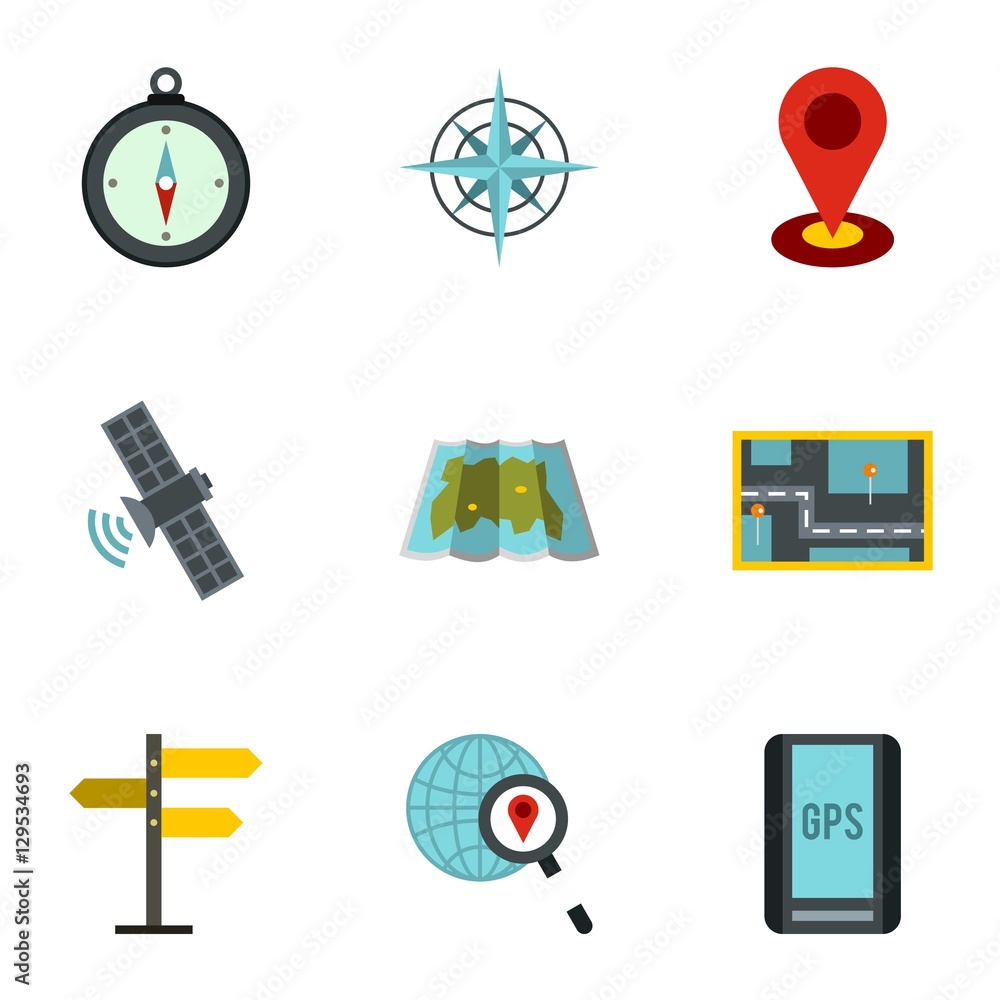 GPS icons set. Flat illustration of 9 GPS vector icons for web Stock ...