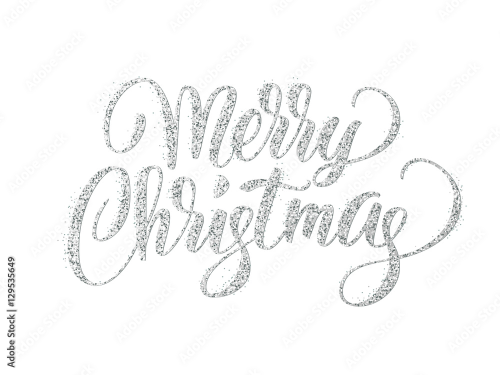 Merry christmas card with silver glitter lettering Stock Vector | Adobe ...
