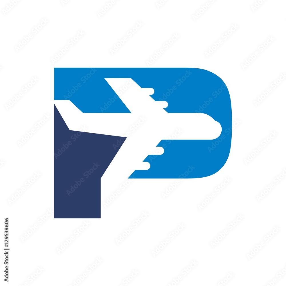letter P logo template. travel logo vector. air plane icon. Stock ...
