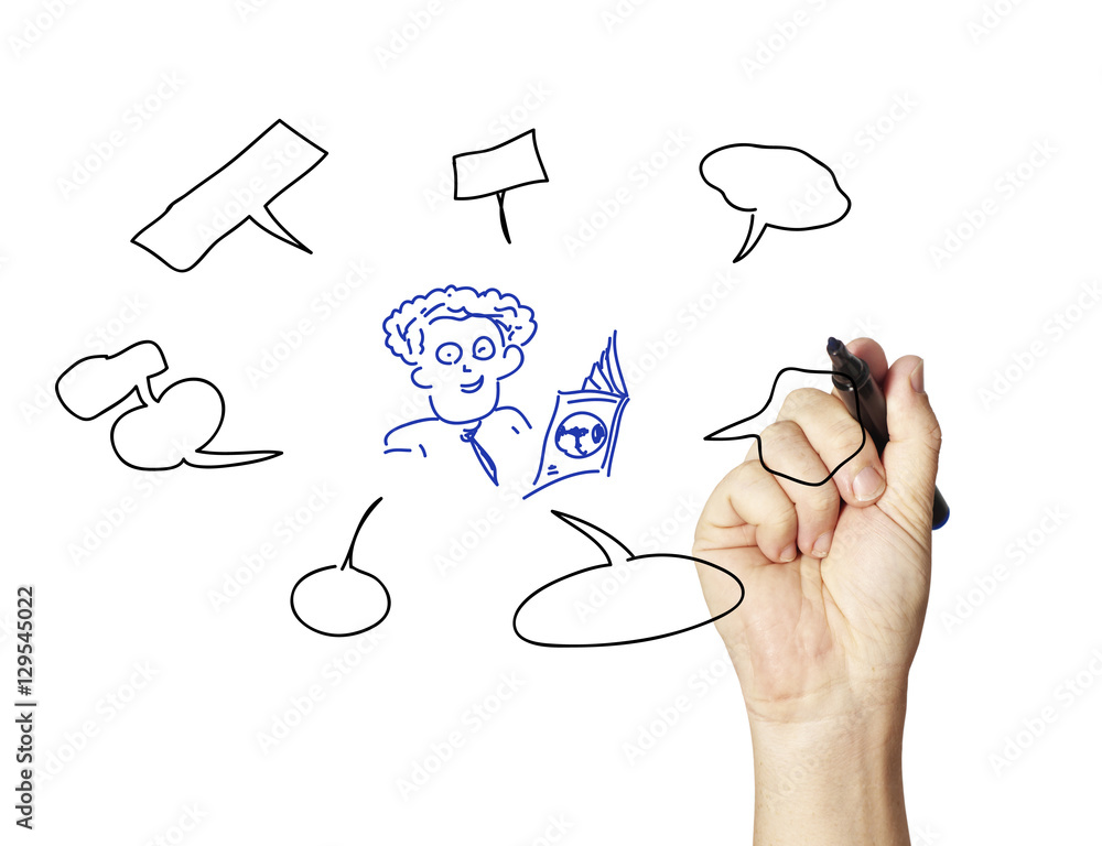 business hand writing input and output with center diagram Stock ...