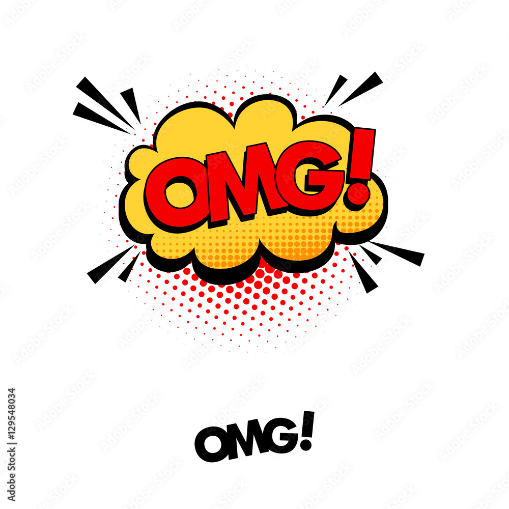 Comic speech bubble with emotional text OMG!. Vector bright dynamic cartoon illustration in ...