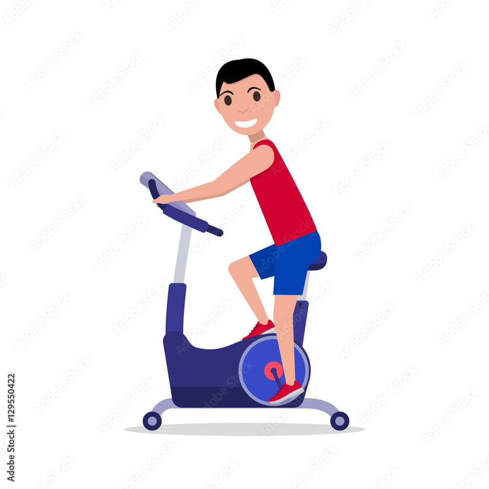 Vector cartoon man on Stationary exercise bike Stock Vector | Adobe Stock