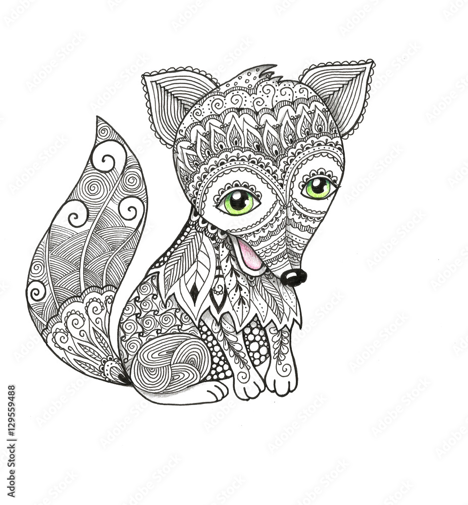 Cute Fox in zentangle style Stock Photo | Adobe Stock