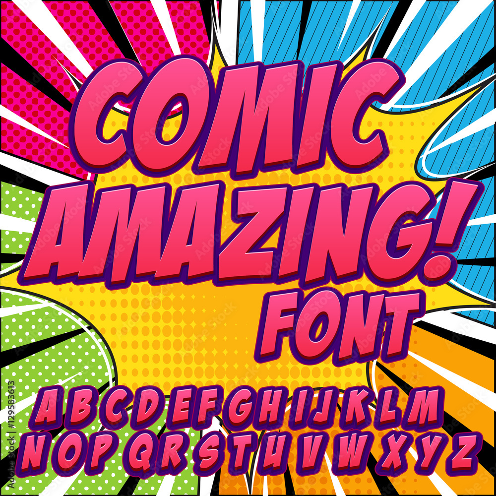 Comic alphabet set. Letters, numbers and figures for kids ...