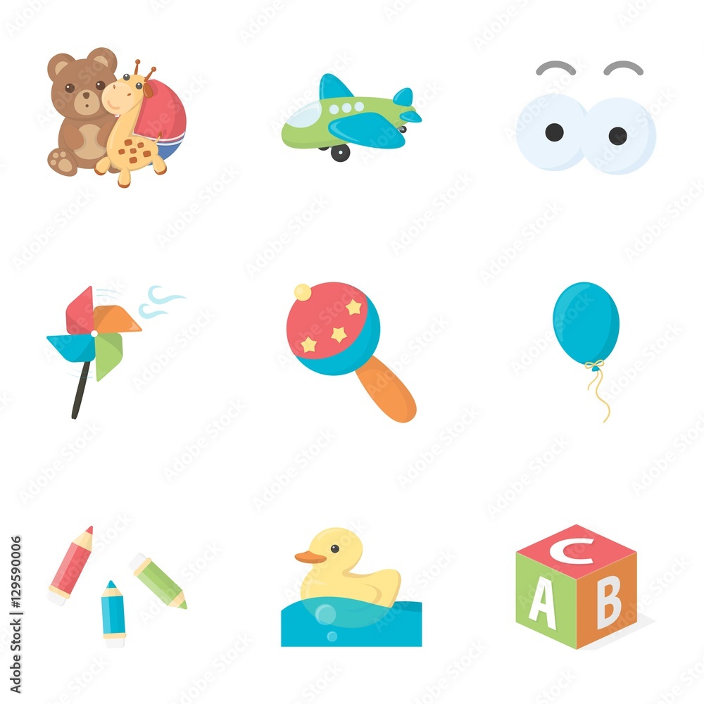 Toys set icons in cartoon style. Big collection of toys vector symbol ...
