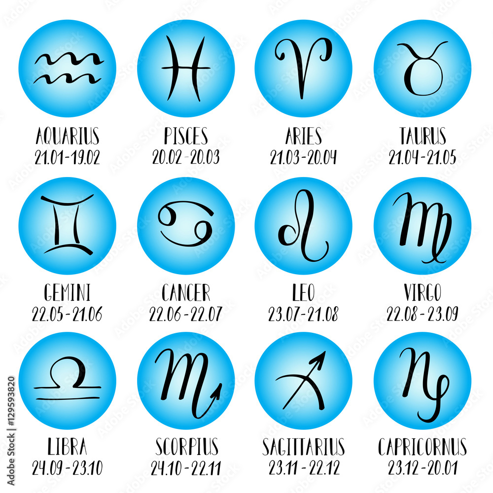 Signs of the zodiac. icons. Hand-drawn, lettering. Stock-Vektorgrafik ...