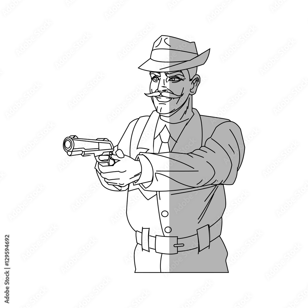 Man cartoon with gun icon. Comic character and caricature theme ...