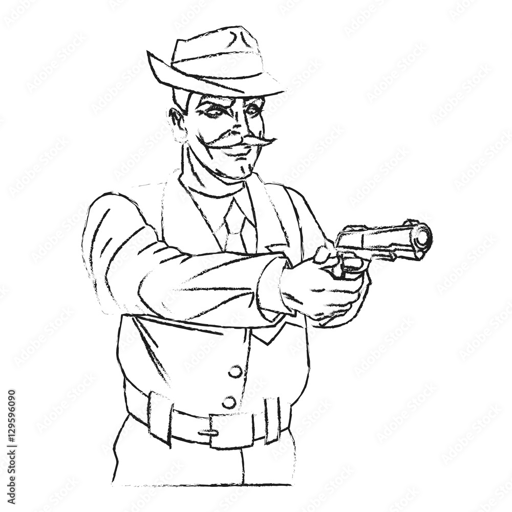 Man cartoon with gun icon. Comic character and caricature theme ...