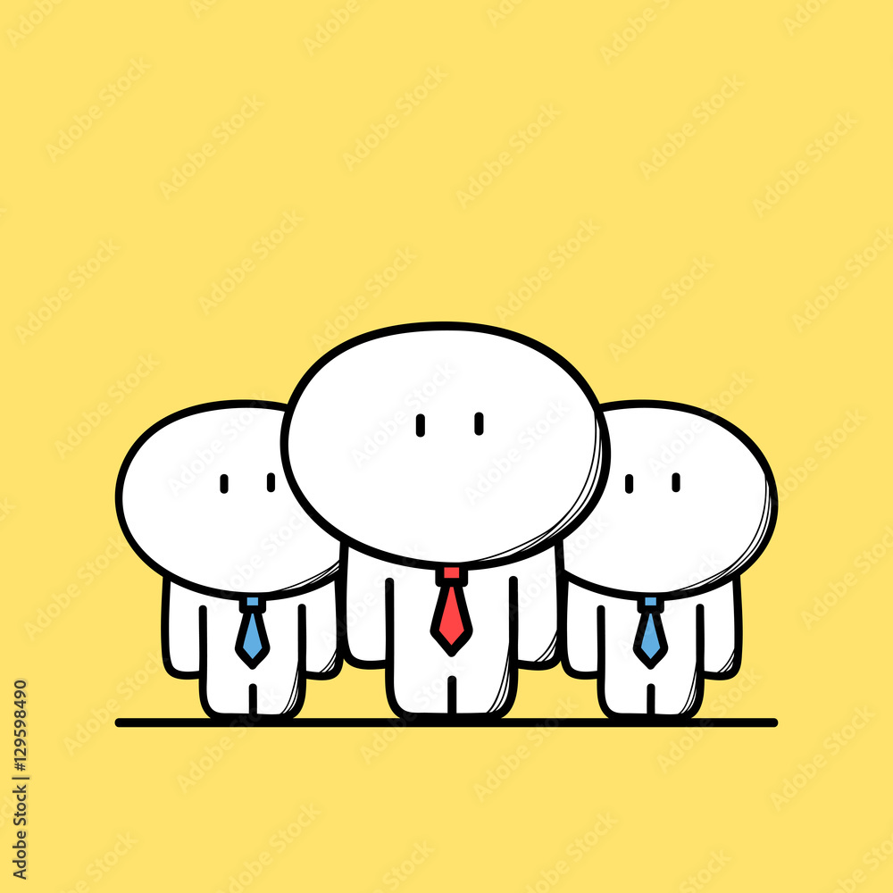 Cute funny businessman and colleagues, leader or chief with work team ...