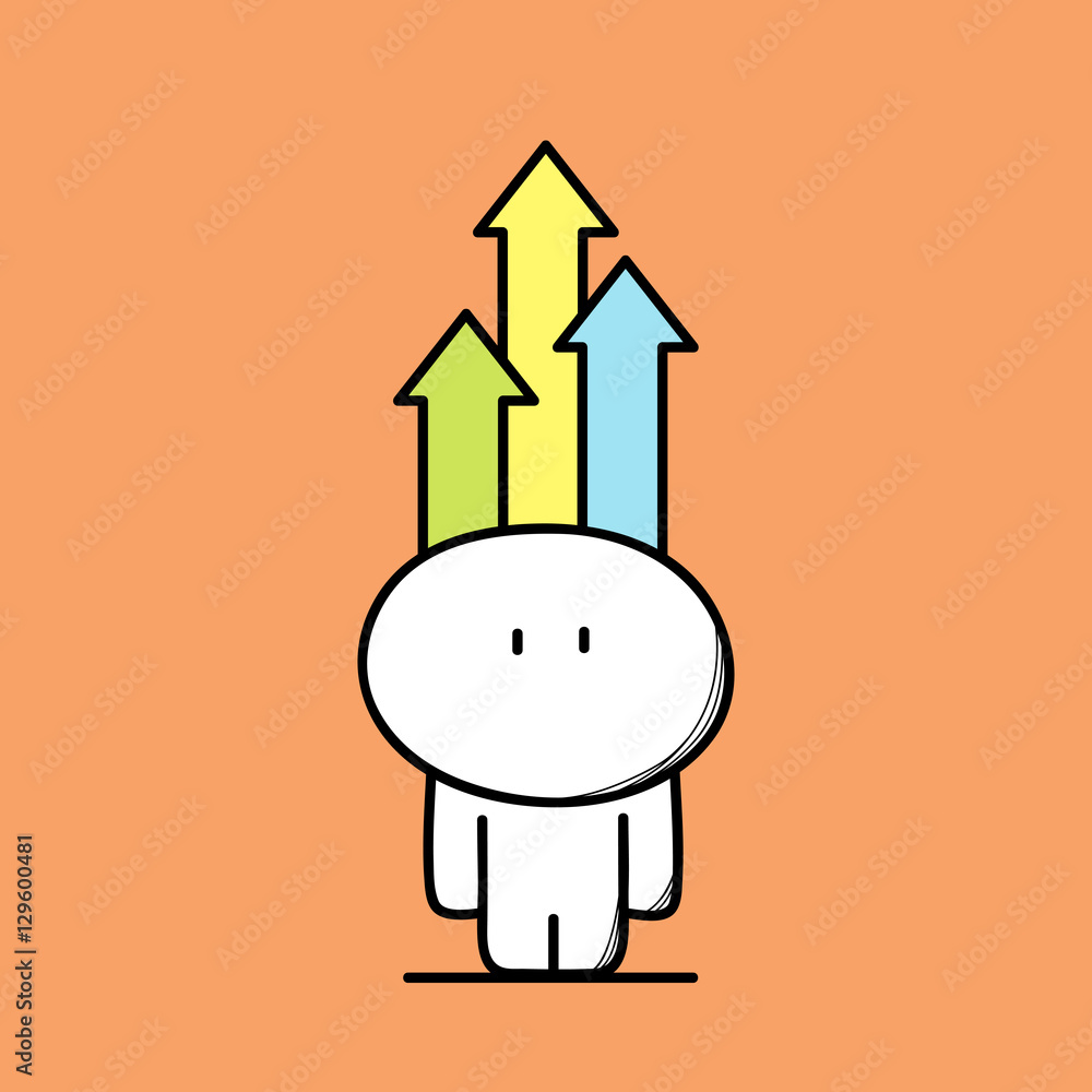 Cute funny and smart man with colored arrows above the head on the ...