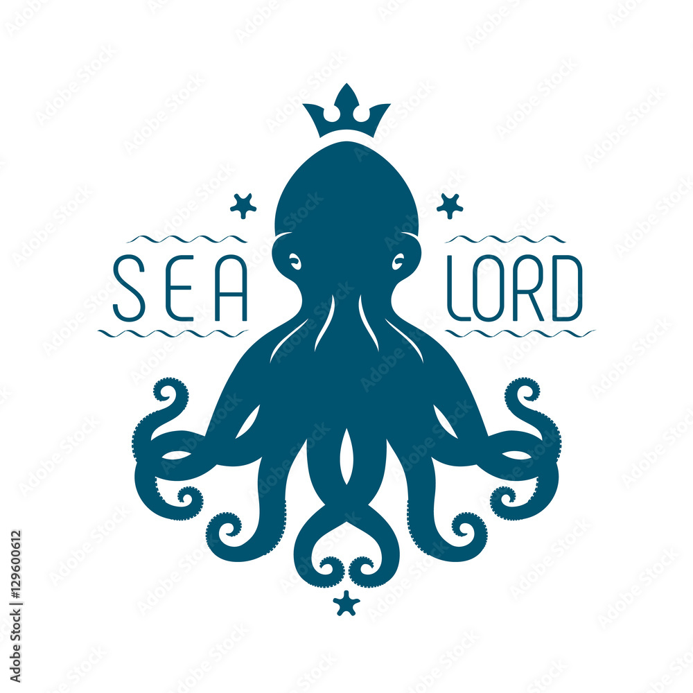 Template for tattoo, label, logo with silhouette of symmetrical octopus ...