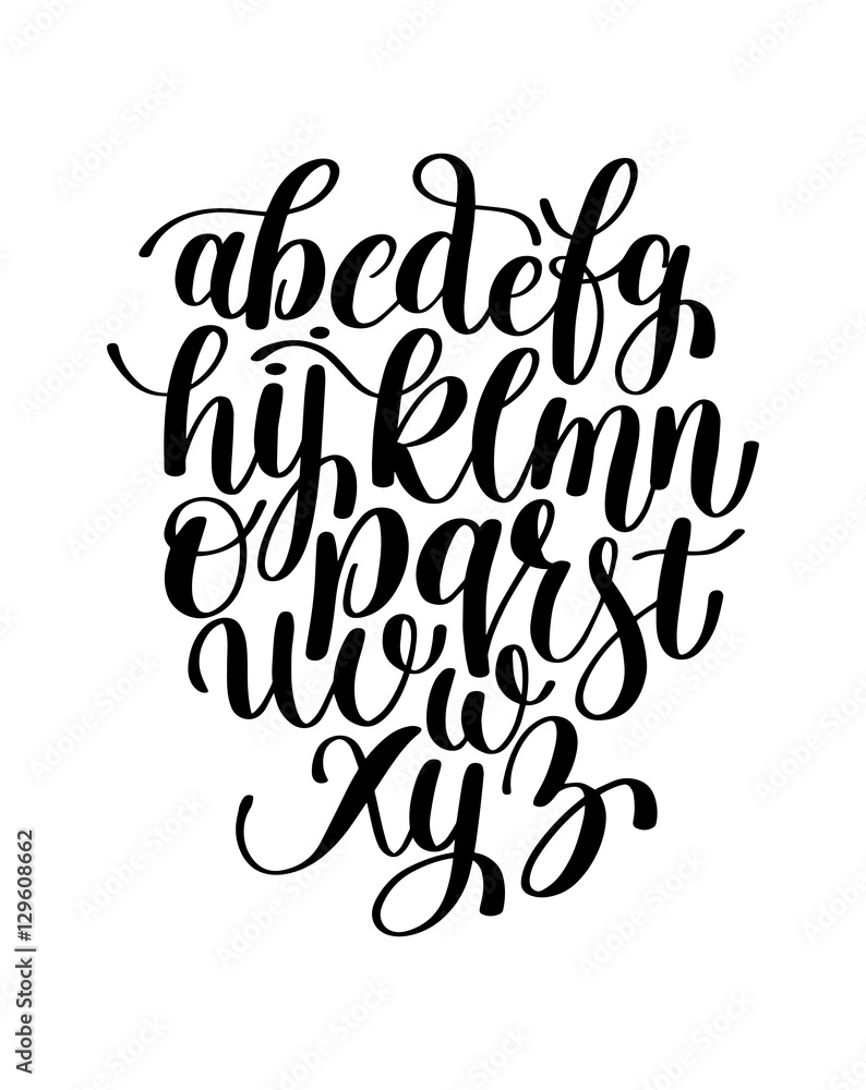 black and white hand lettering alphabet design, handwritten brus Stock ...