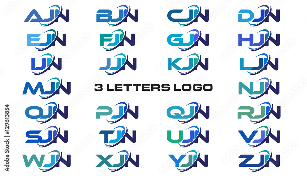 3 letters modern generic swoosh logo AJN, BJN, CJN, DJN, EJN, FJN, GJN ...