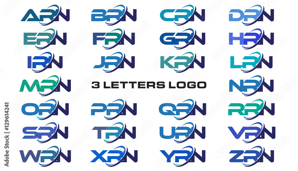 3 letters modern generic swoosh logo ARN, BRN, CRN, DRN, ERN, FRN, GRN ...
