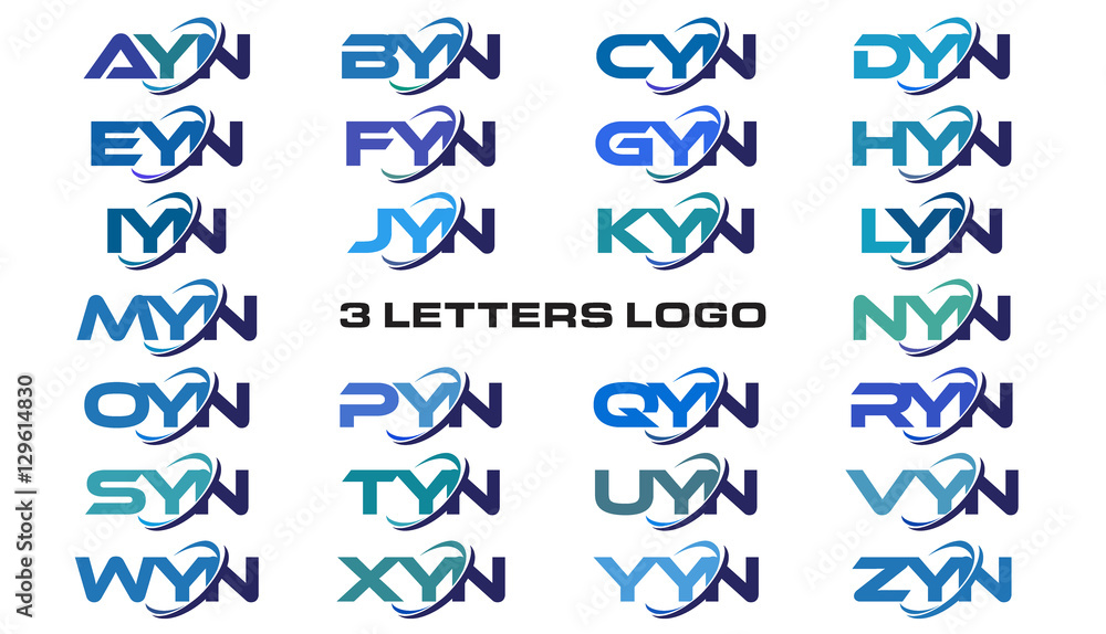 Vetor de 3 letters modern generic swoosh logo AYN, BYN, CYN, DYN, EYN ...