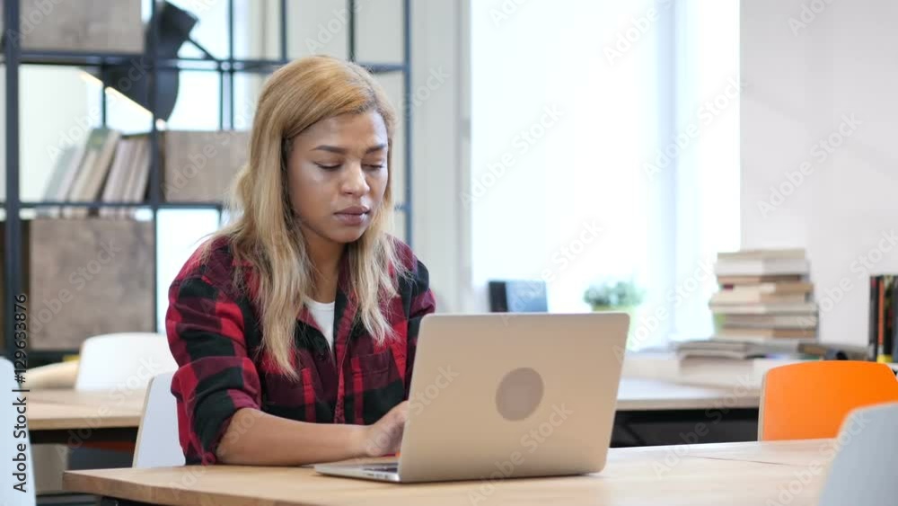 Black Woman Opening, Typing and Closing Laptop, Front View Stock Video ...
