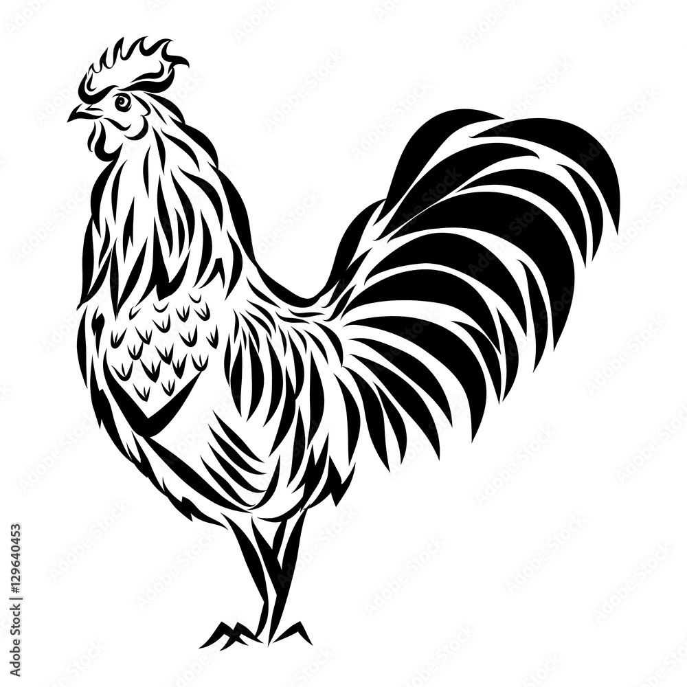Vector illustration with black rooster silhouette isolated on white ... Vector illustration with black rooster silhouette isolated on white ...