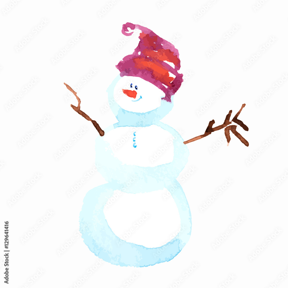 Snowman Christmas. Vector Hand drawing in watercolor technique Stock ...