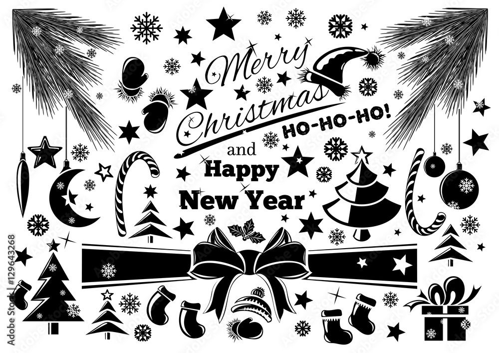 Christmas monochrome icon set. Design elements, signs, symbols ...