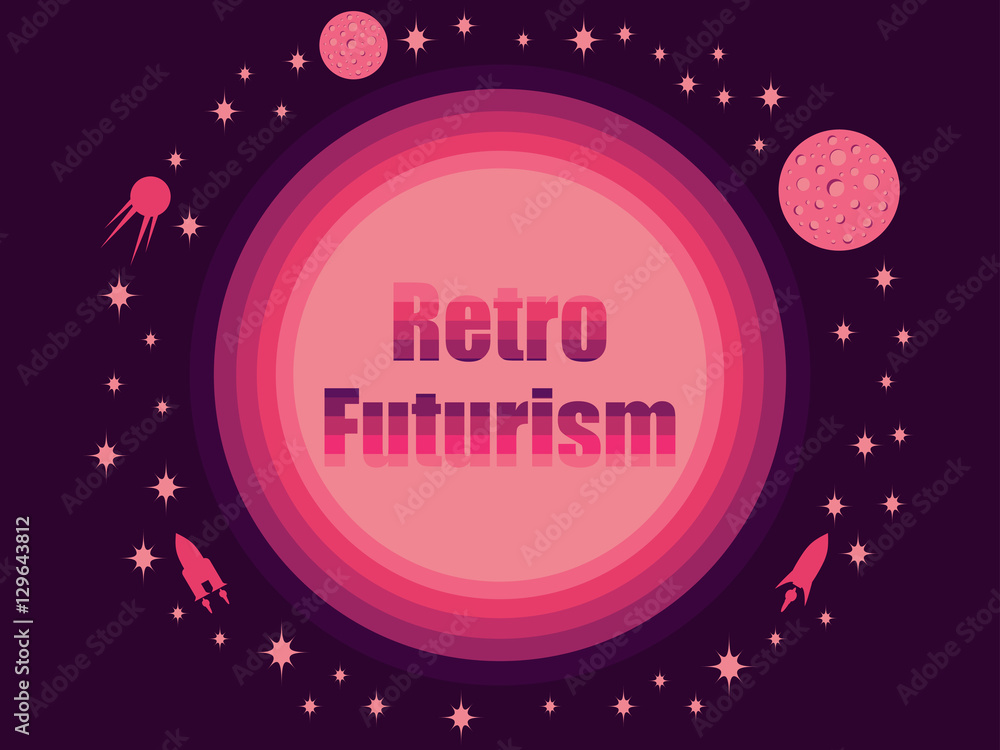 Retro futurism in 80's retro style. Space travel, asteroids and space ships. Vector illustration ...