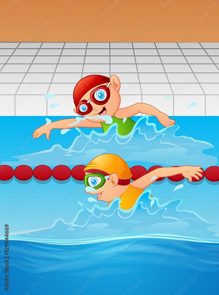 Cartoon boy swimmer in the swimming pool Stock Vector | Adobe Stock