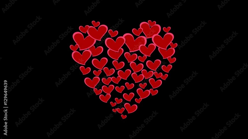 Abstract red heart shape from small hearts animated background ...