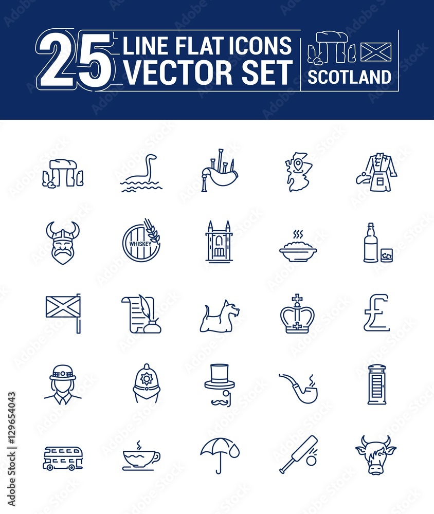 Vector graphics set in lines and flat design. Element, sign, emblem and ...